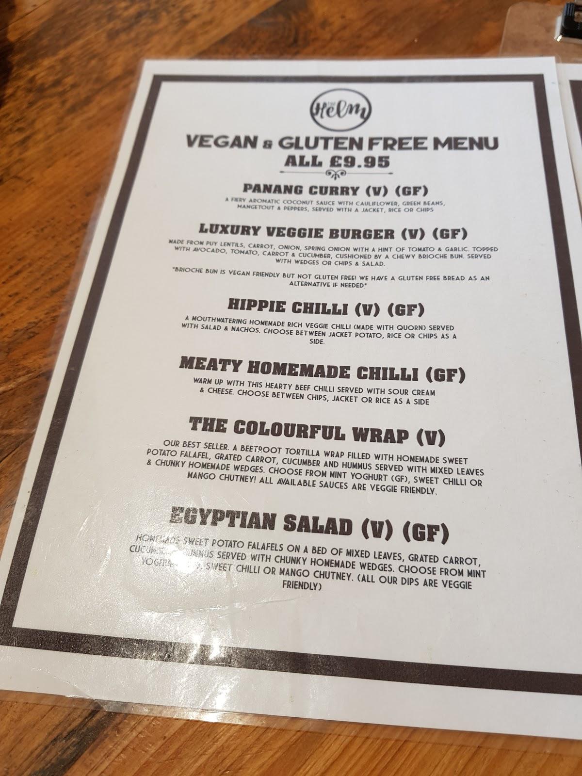 Menu at The Helm cafe, Cleethorpes
