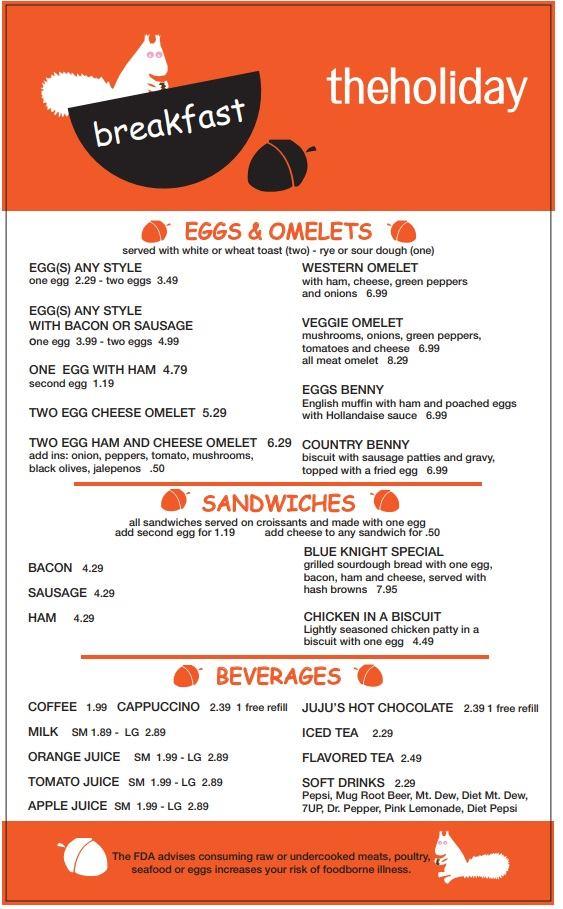 Menu at The Holiday steakhouse, Olney