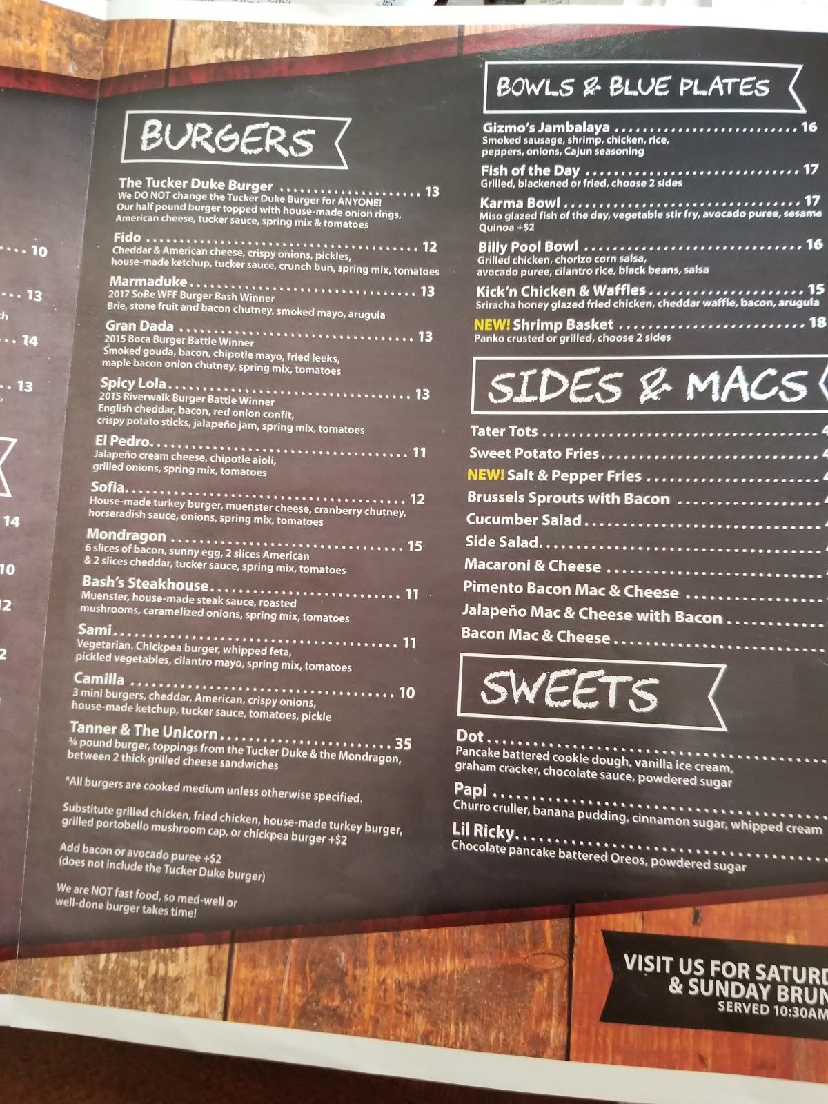 Menu at Tucker Duke's pub & bar, Deerfield Beach, S Powerline Rd #102