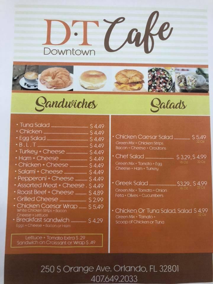 Menu at DT Cafe, Orlando