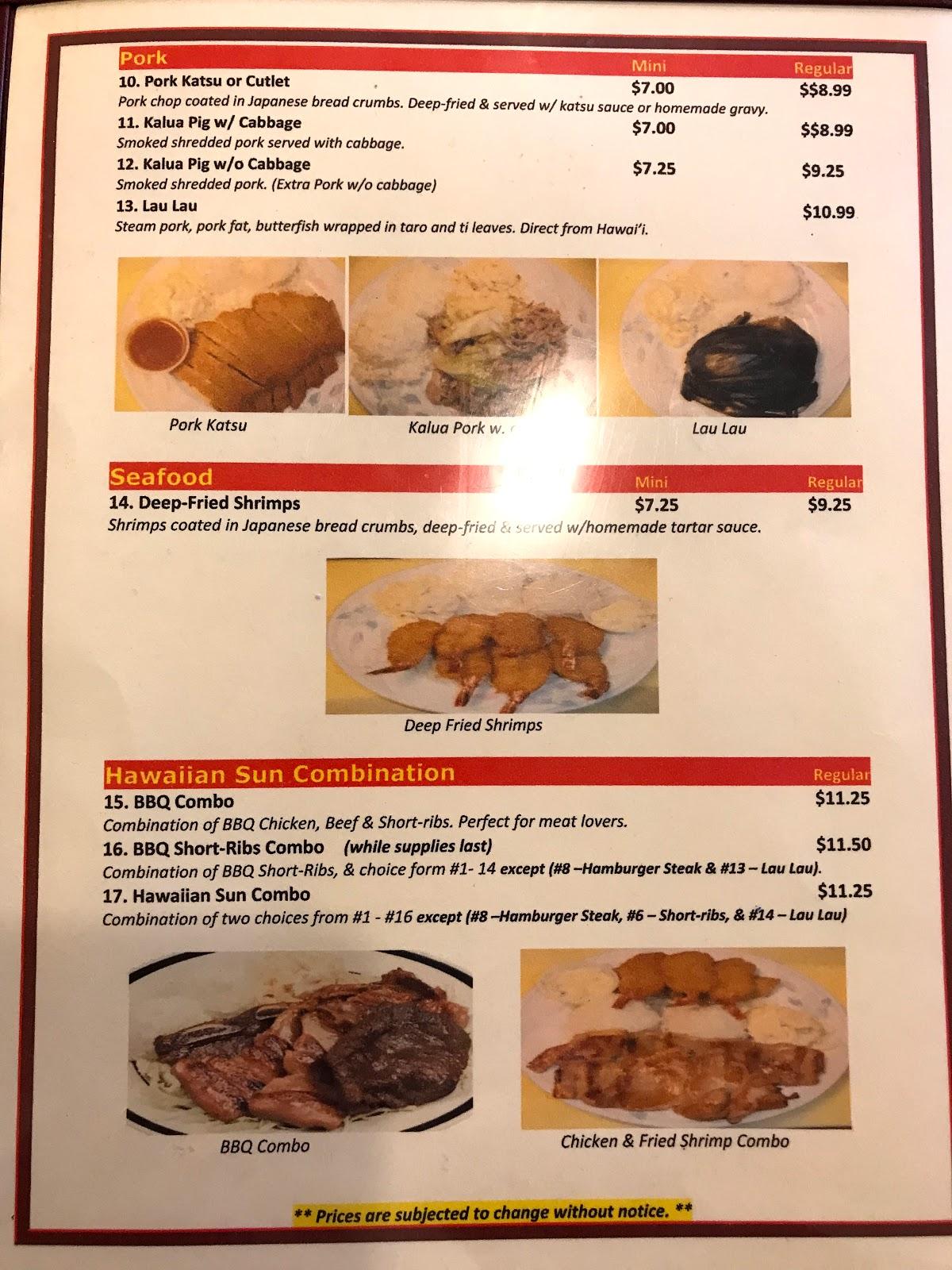 Menu at Hawaiian Sun BBQ, Everett