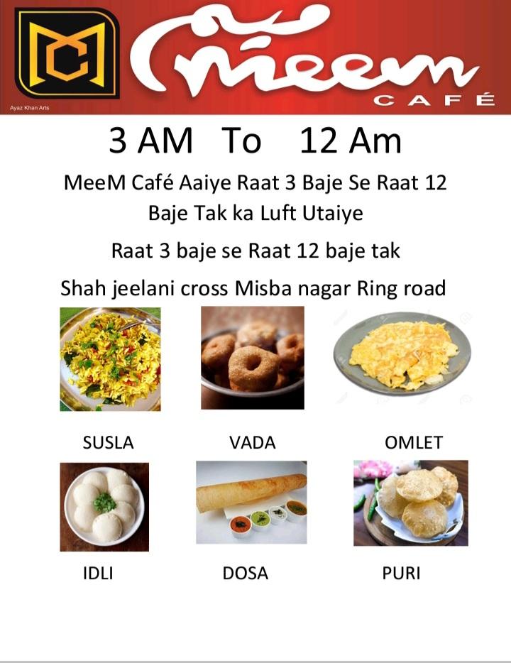 Menu at MEEM CAFE, Kalaburagi