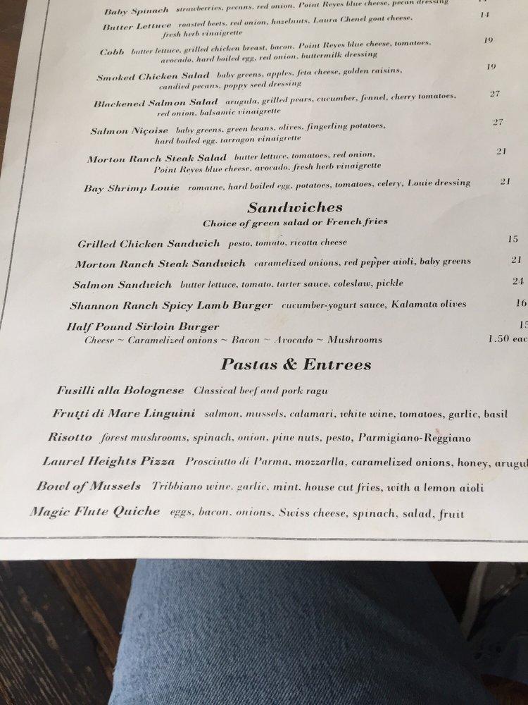 Menu at Magic Flute Restaurant, San Francisco