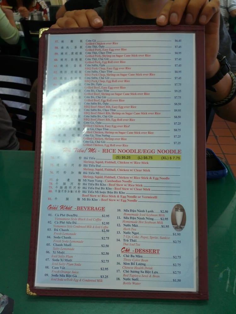 Menu at Pho King restaurant, Oakland, 207 E 18th St