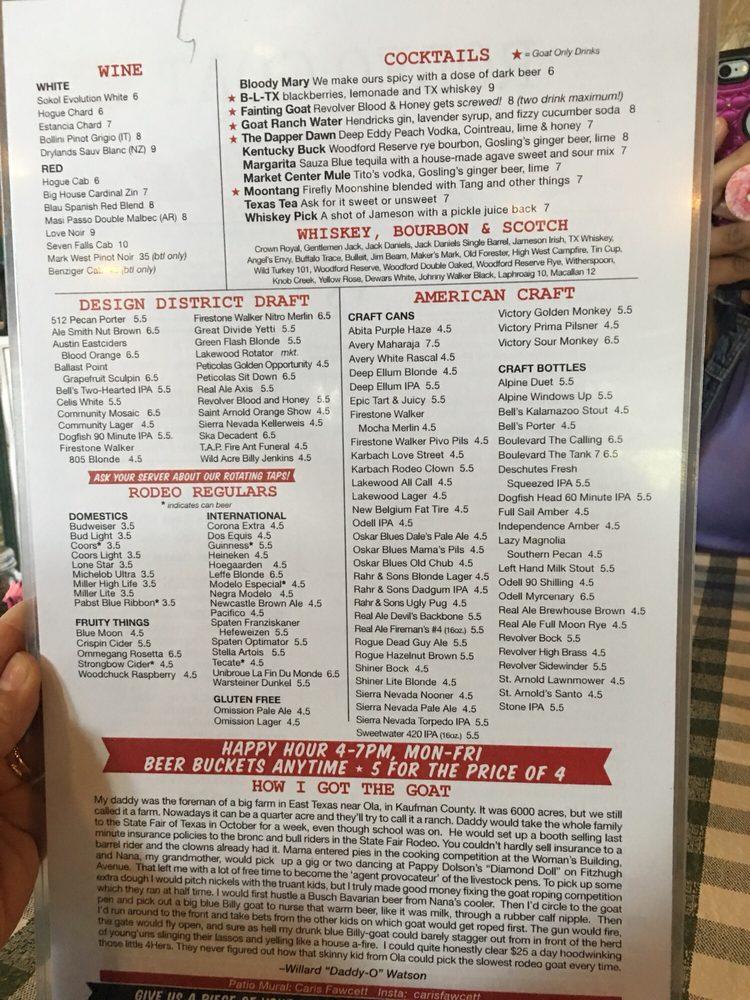 Menu at Rodeo Goat pub & bar, Dallas, Market Center Blvd