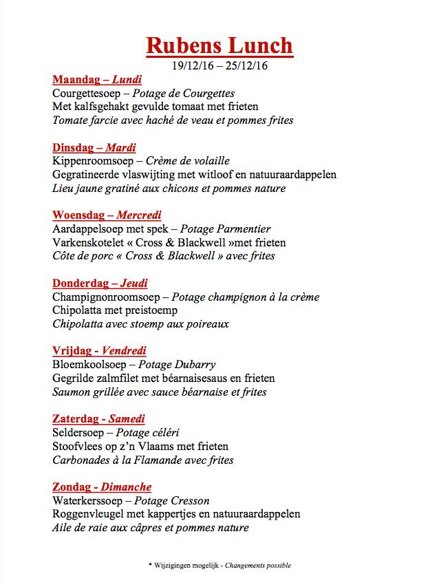 Menu at Rubens, Knokke-Heist, Zeedijk-Albertstrand 589