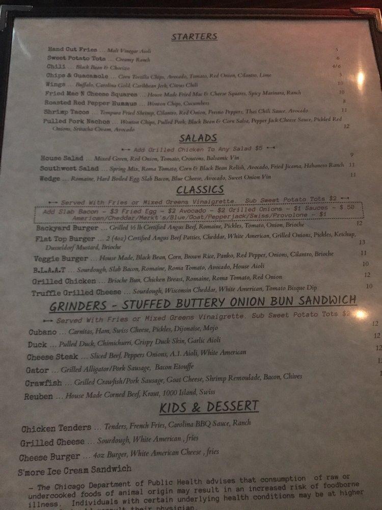 Menu at The Avondale Tap pub & bar, Chicago