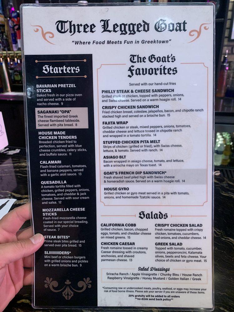 Menu at The Three Legged Goat pub & bar, Detroit
