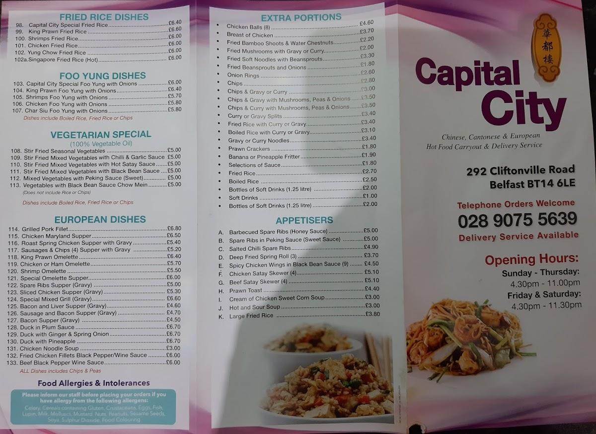 Menu at Capital City fast food, Belfast