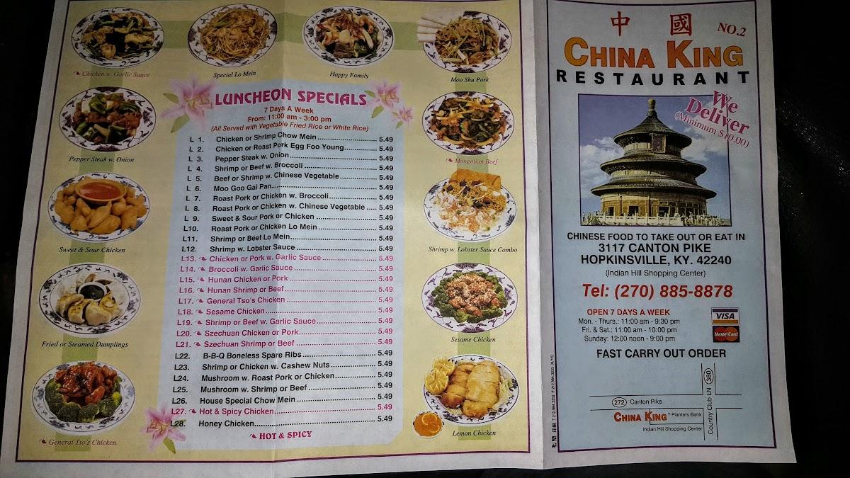 Menu at China King restaurant, Hopkinsville