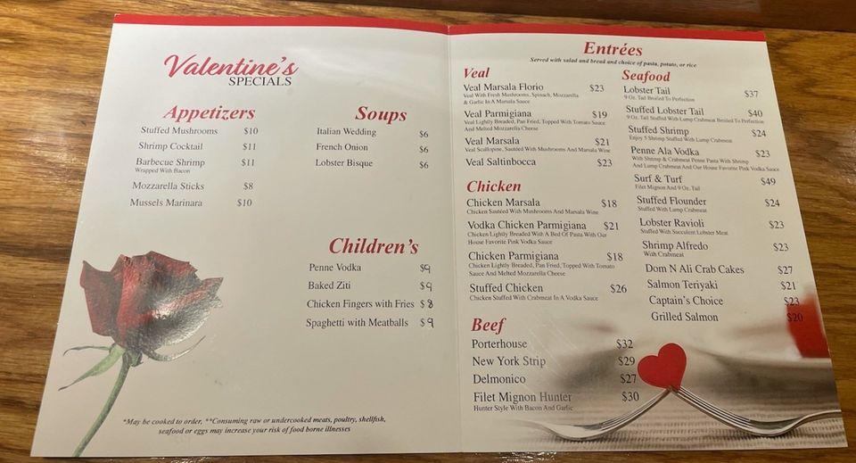 Menu at Dom N Ali steakhouse, Jim Thorpe