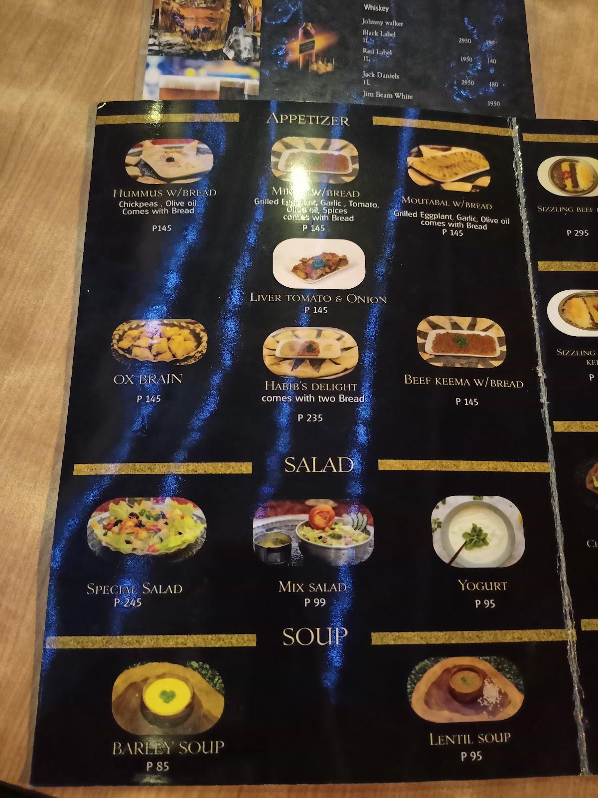 Menu at Habib Persian Cuisine restaurant, Mandaluyong