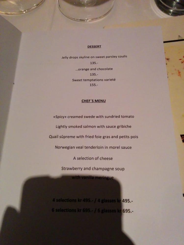 Menu at Hos Thea restaurant, Oslo, Gabels gate 11