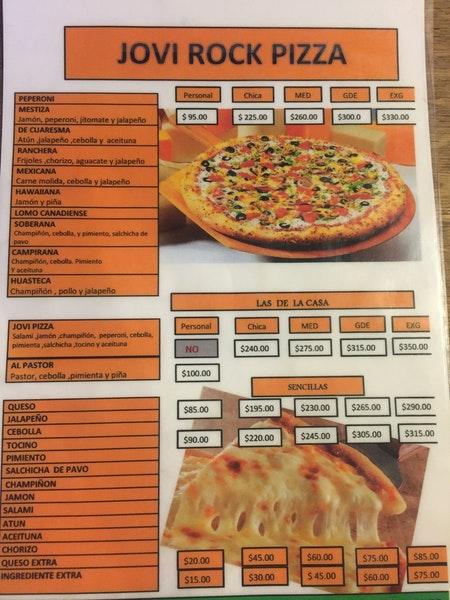 Menu at JOVI ROCK PIZZA pizzeria, Mexico City