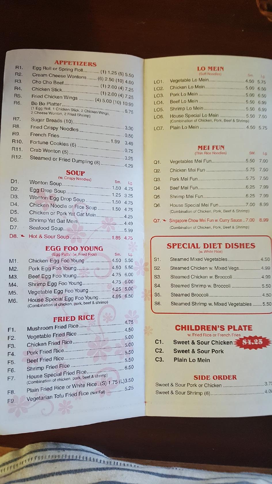 Menu at Lin Cuisine restaurant, Cushing, 801 N Little Ave