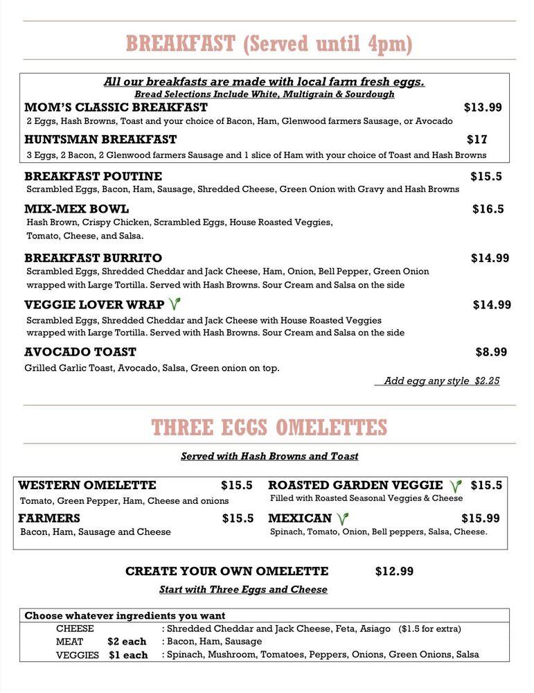Menu at Mom's Cafe, Sooke