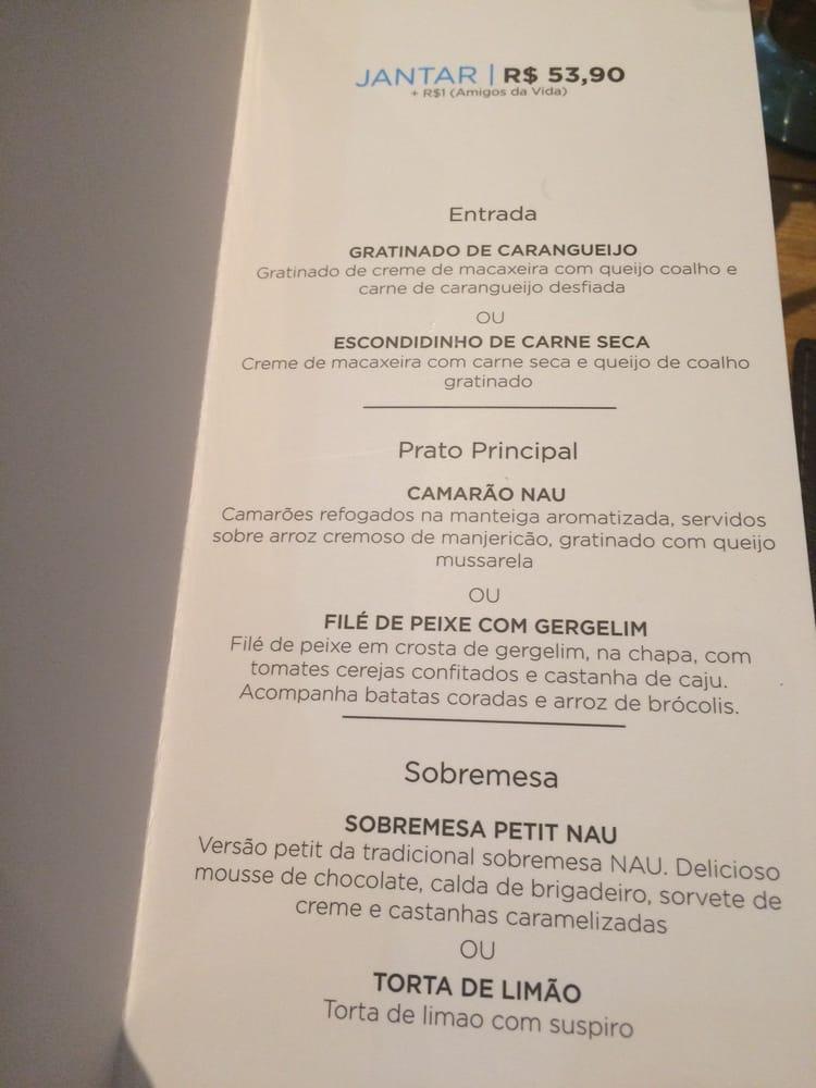 Menu at Restaurante nau, Brasília