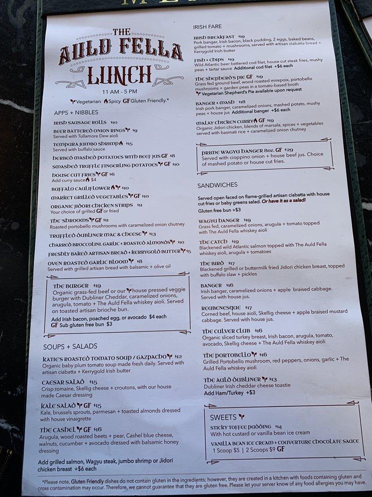 Menu at The Auld Fella - Culver City pub & bar, Culver City