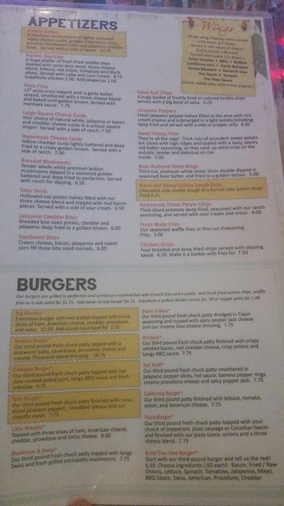 Menu at The View pub & bar, Chippewa Falls, Co Hwy X