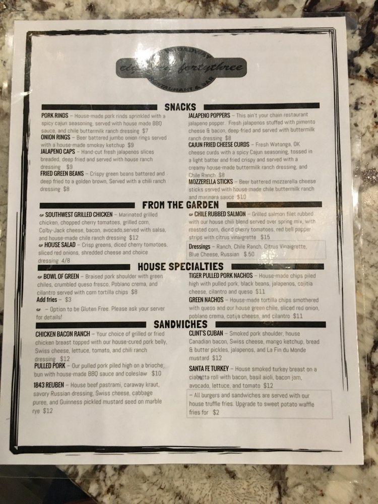 Menu at 1843 On Broadway pub & bar, Coweta