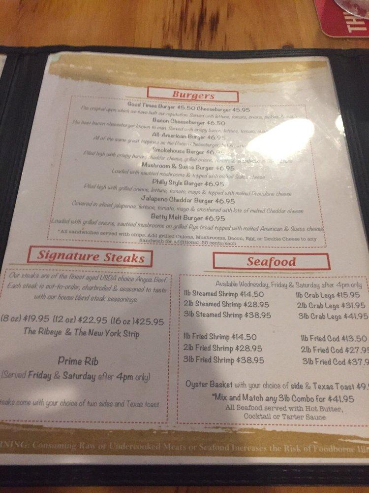 Menu at Better Times Bar & Grill, Moorefield