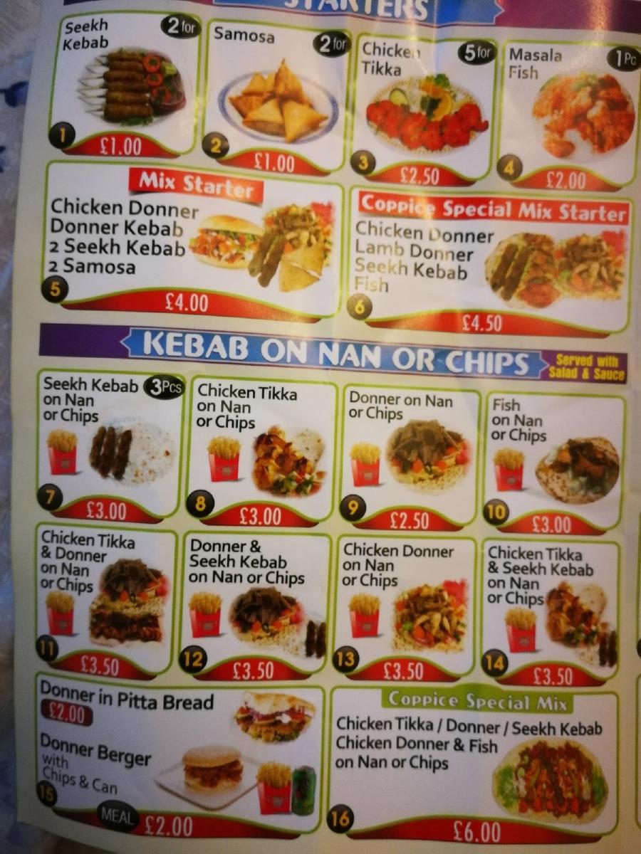 Menu at Coppice Curry House pizzeria, Oldham, 141 Lee St