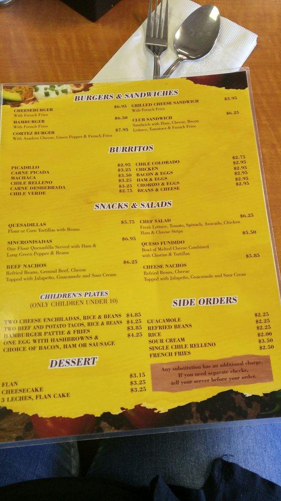 Menu at El Rincon De Cortez restaurant, El Paso, Sun Bowl Dr