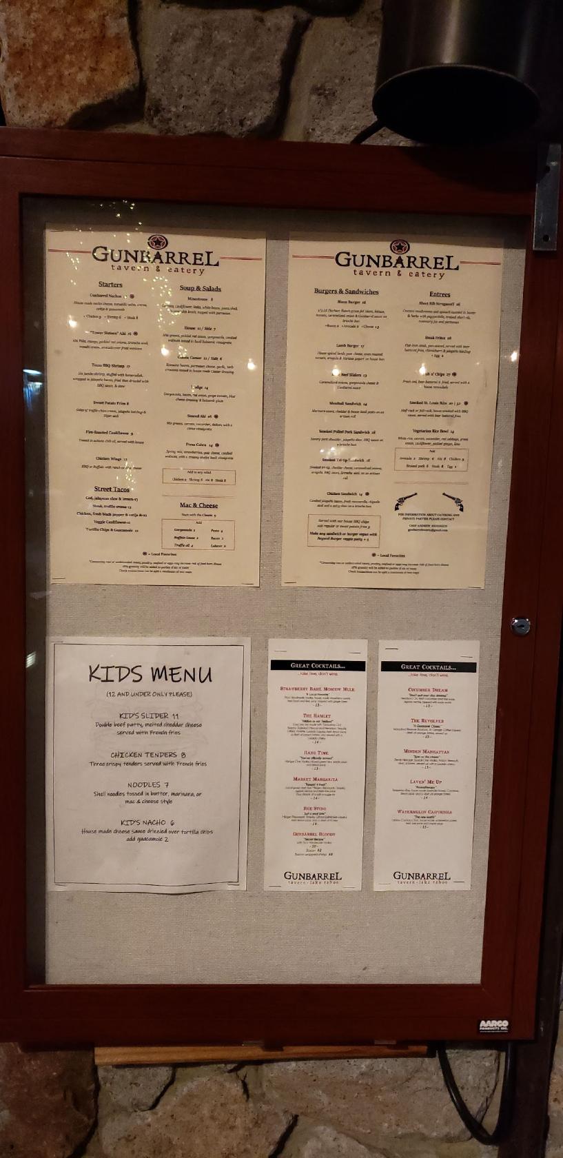 Menu at Gunbarrel Tavern & Eatery, South Lake Tahoe