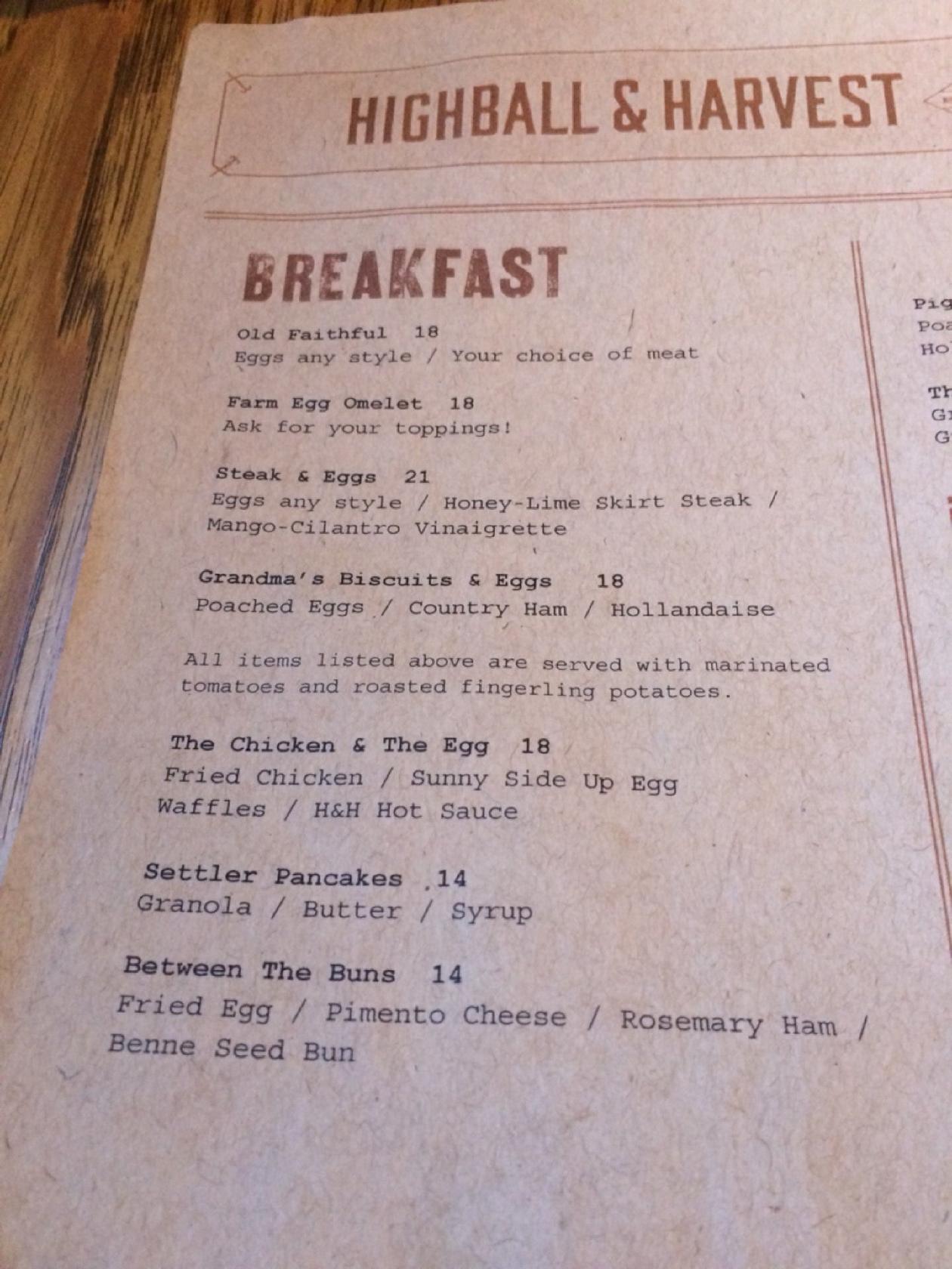 Menu at Highball & Harvest pub & bar, Orlando