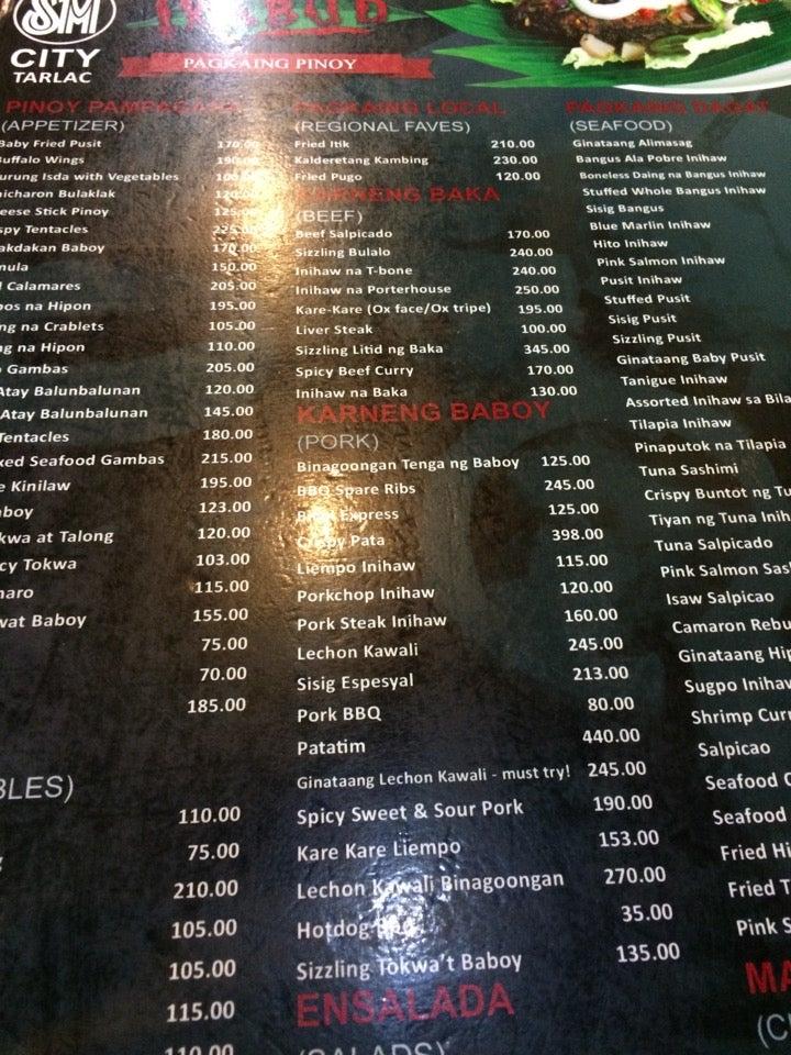 Menu at IKABUD restaurant, Tarlac City