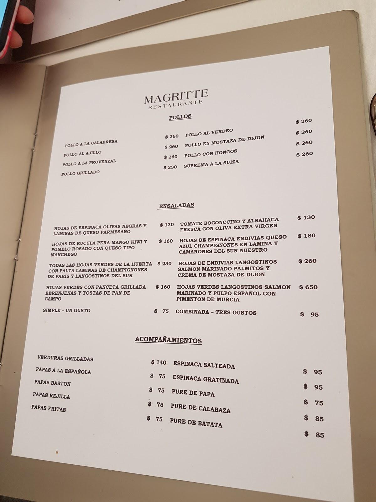 Menu at MAGRITTE RESTAURANTE, Buenos Aires