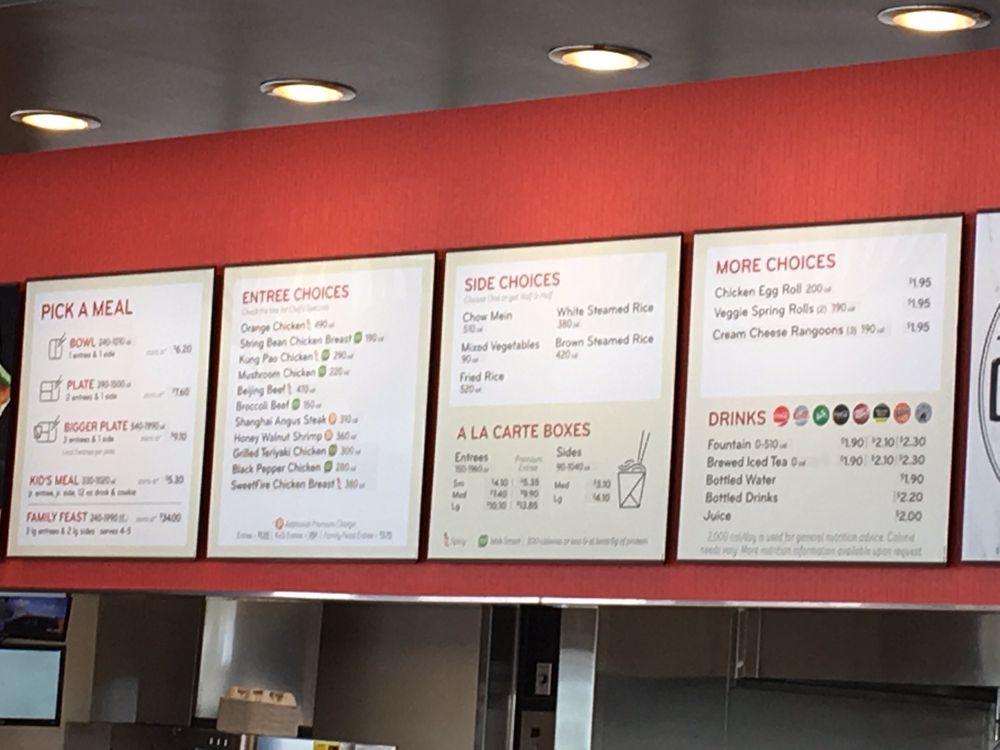 Menu at Panda Express fast food, Temple