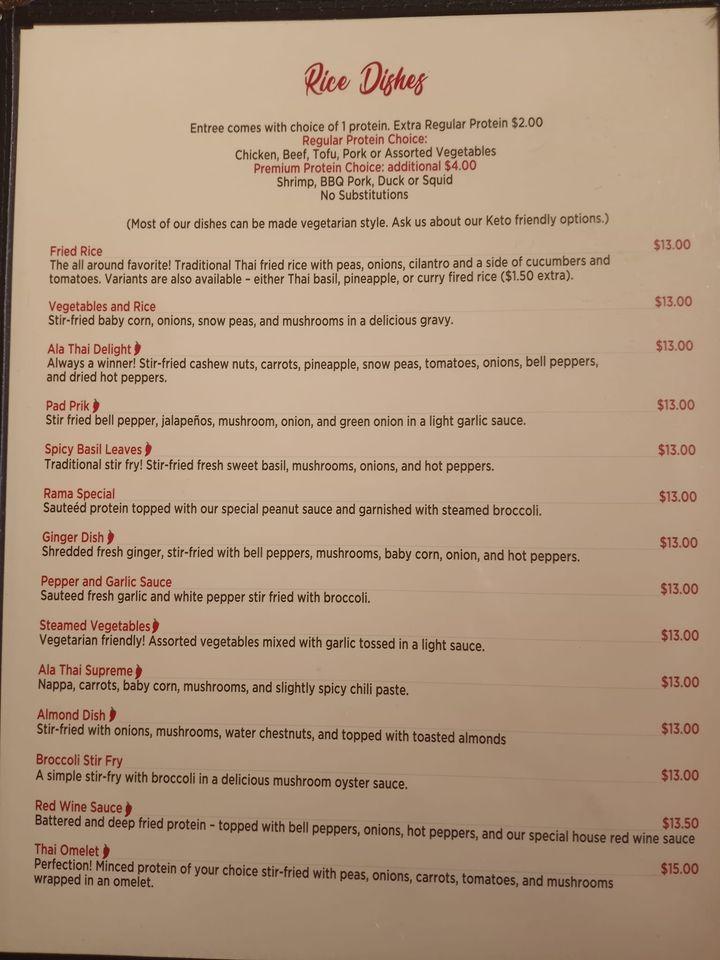 Menu at Ala Thai East restaurant, Montgomery, Atlanta Hwy