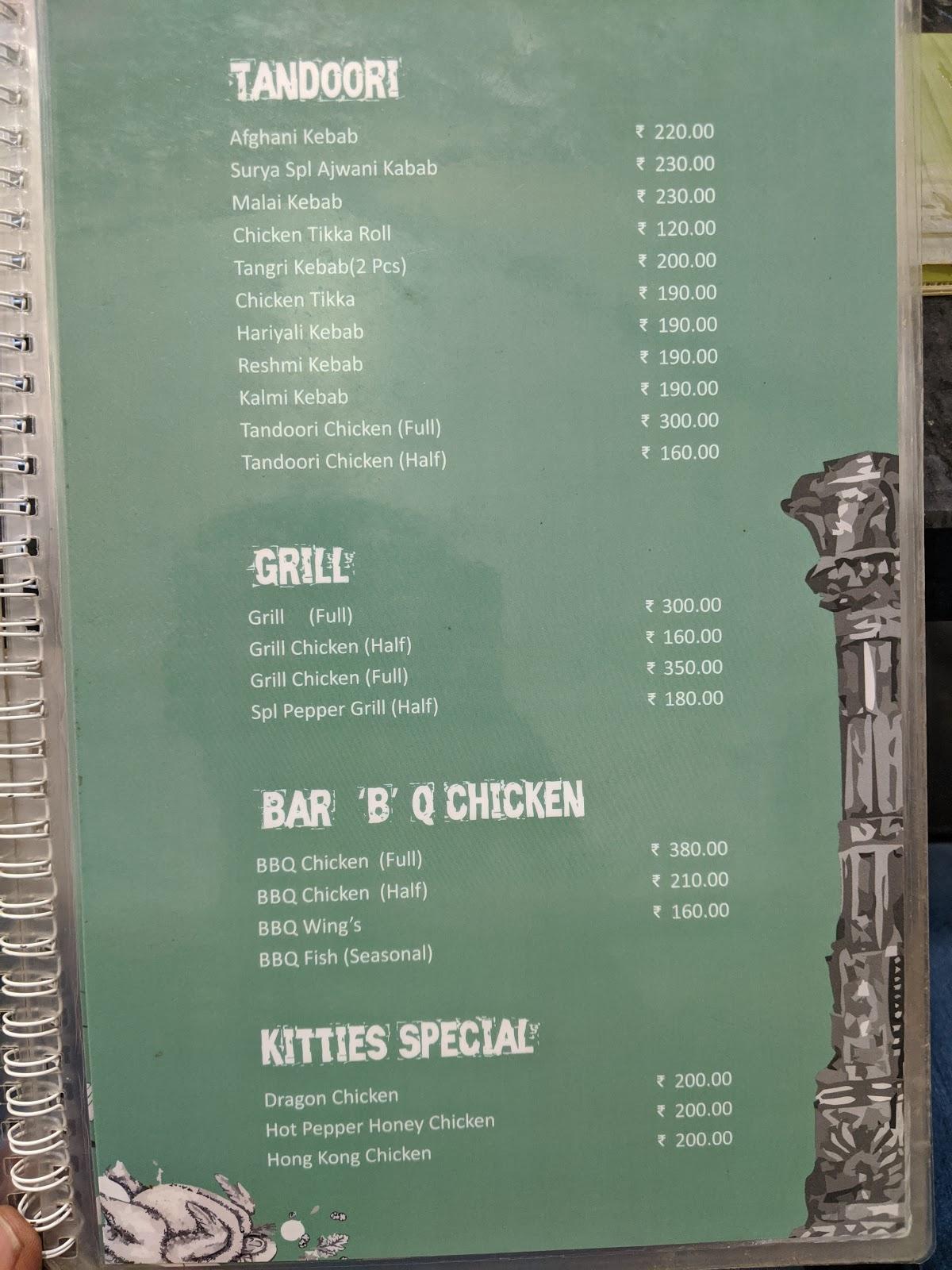 Menu at Sri Surya, Tiruppur, 82