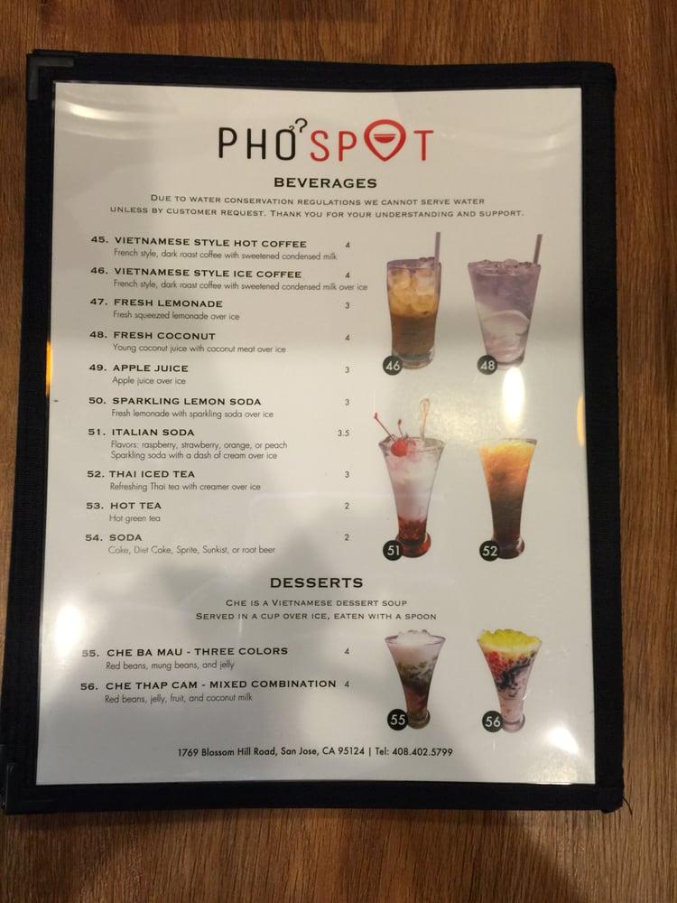 Menu at Pho Spot restaurant, San Jose, Blossom Hill Rd