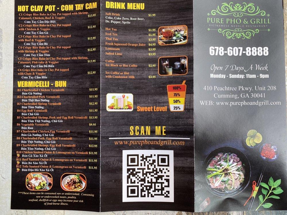 Carta del pub y bar Pure Pho & Grill, Cumming