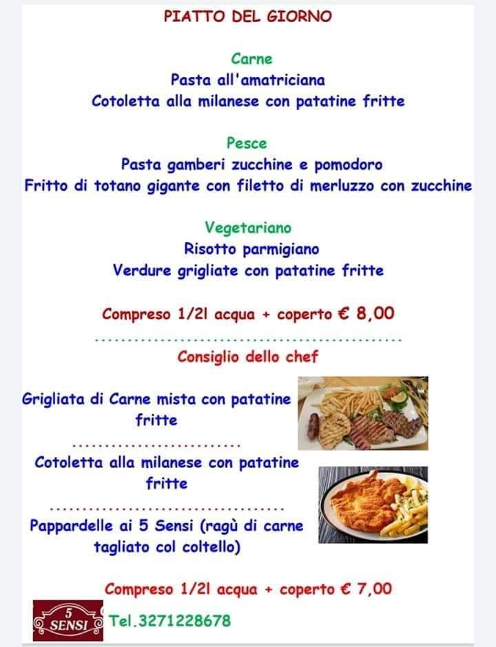 Menu da Ristorante Caffetteria 5 Sensi, Milano