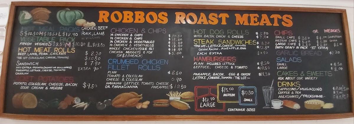 Menu at Robbo's Roast Meats fast food, Geelong West