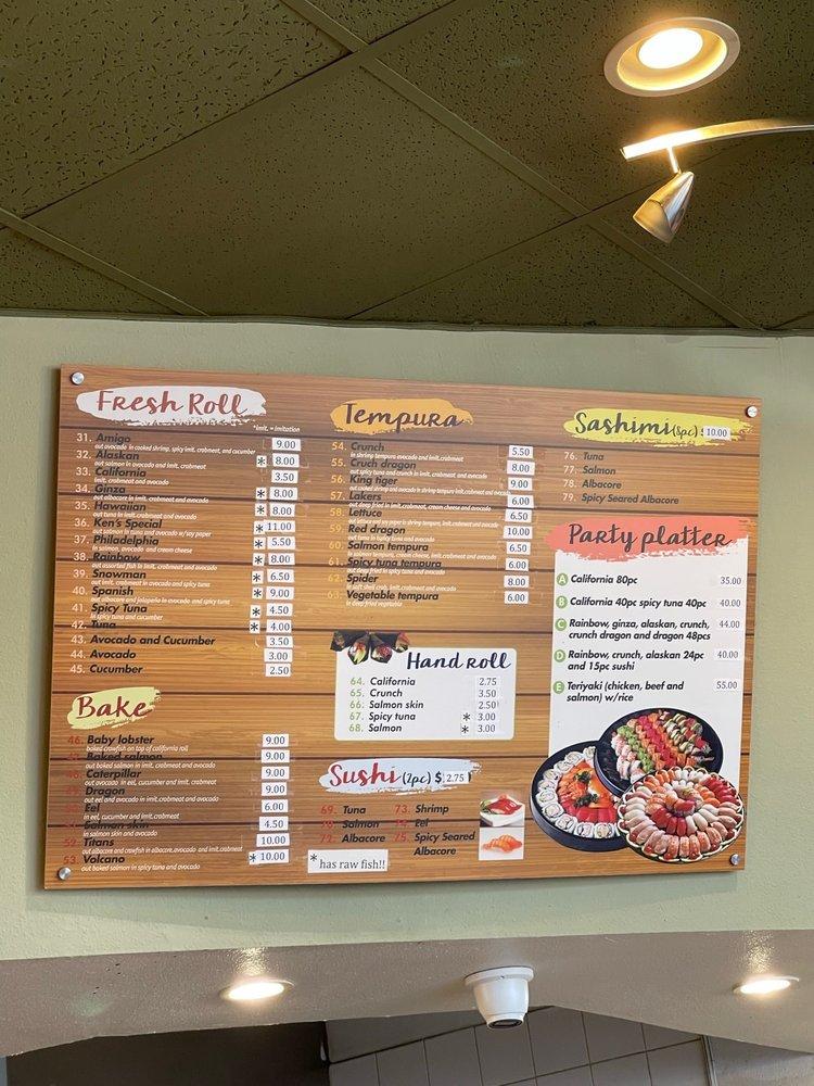 Menu at Roll & Grill restaurant, Fullerton