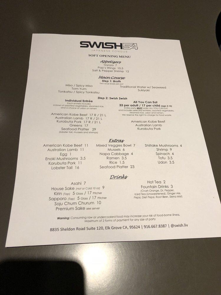 Menu at Swish 54 restaurant, Elk Grove