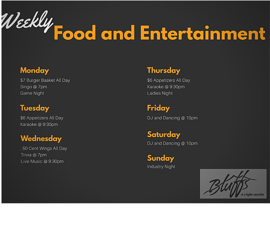 Menu at Bluffs Grill and Tap pub & bar, Sevierville