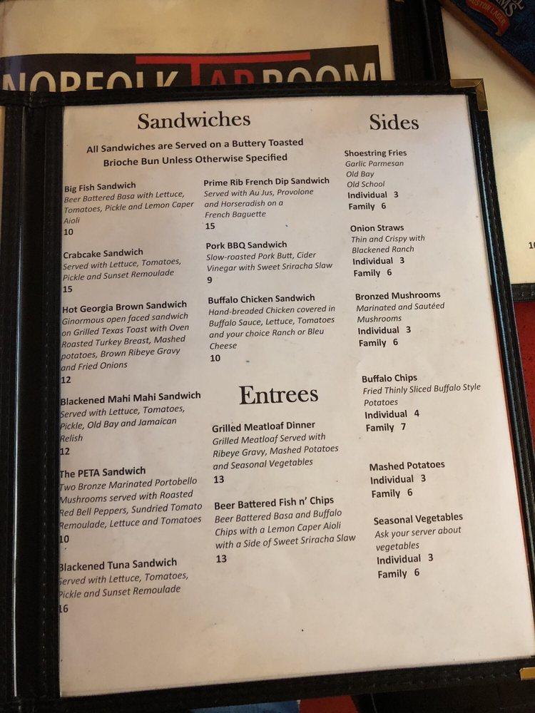 Menu at The Pizzaria @ Norfolk Tap Room pizzeria, Norfolk