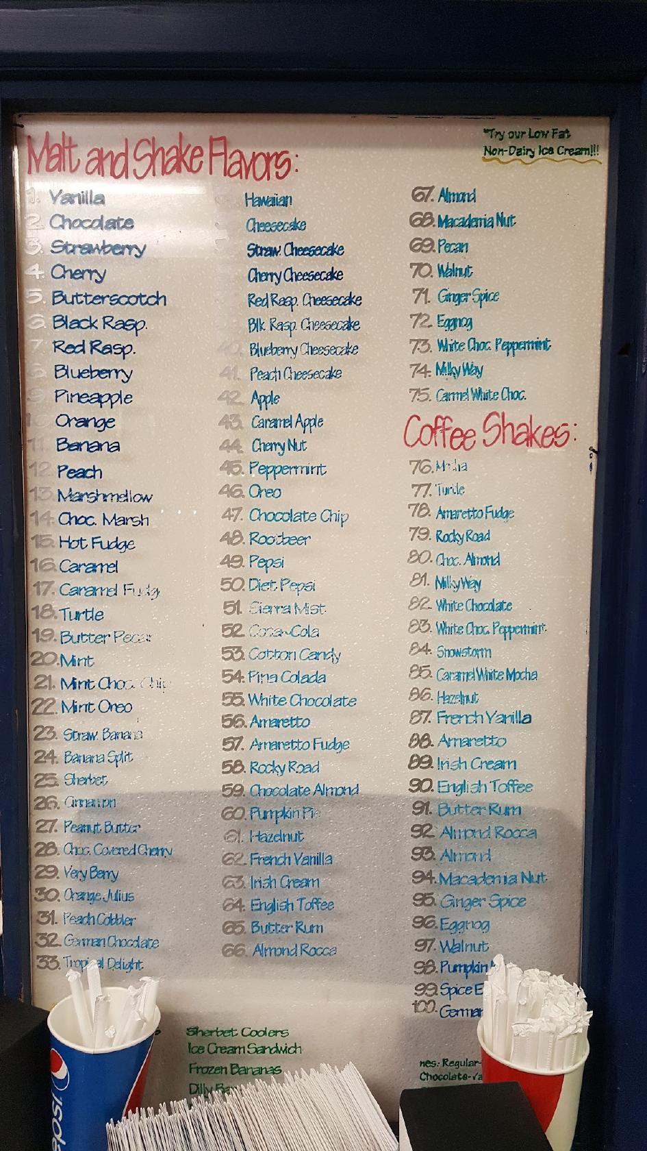 Menu at Zesto Drive-In restaurant, Watertown