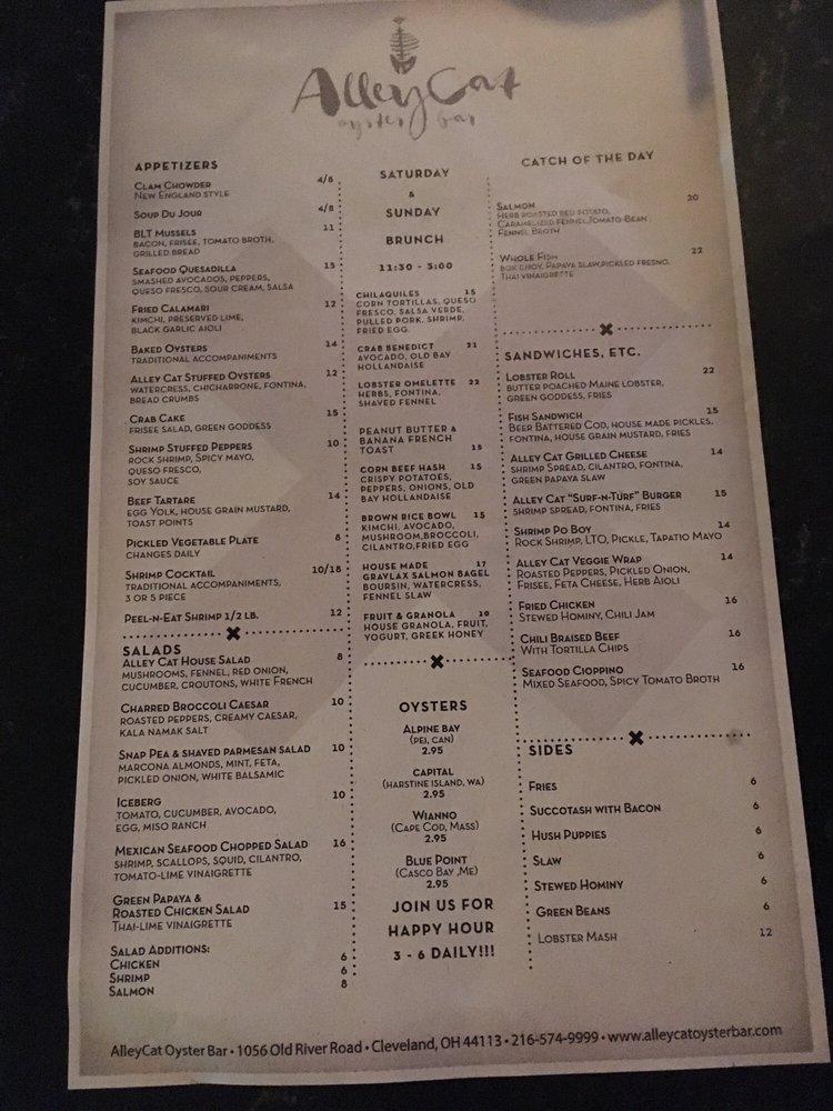 Menu at Alley Cat Oyster Bar, Cleveland