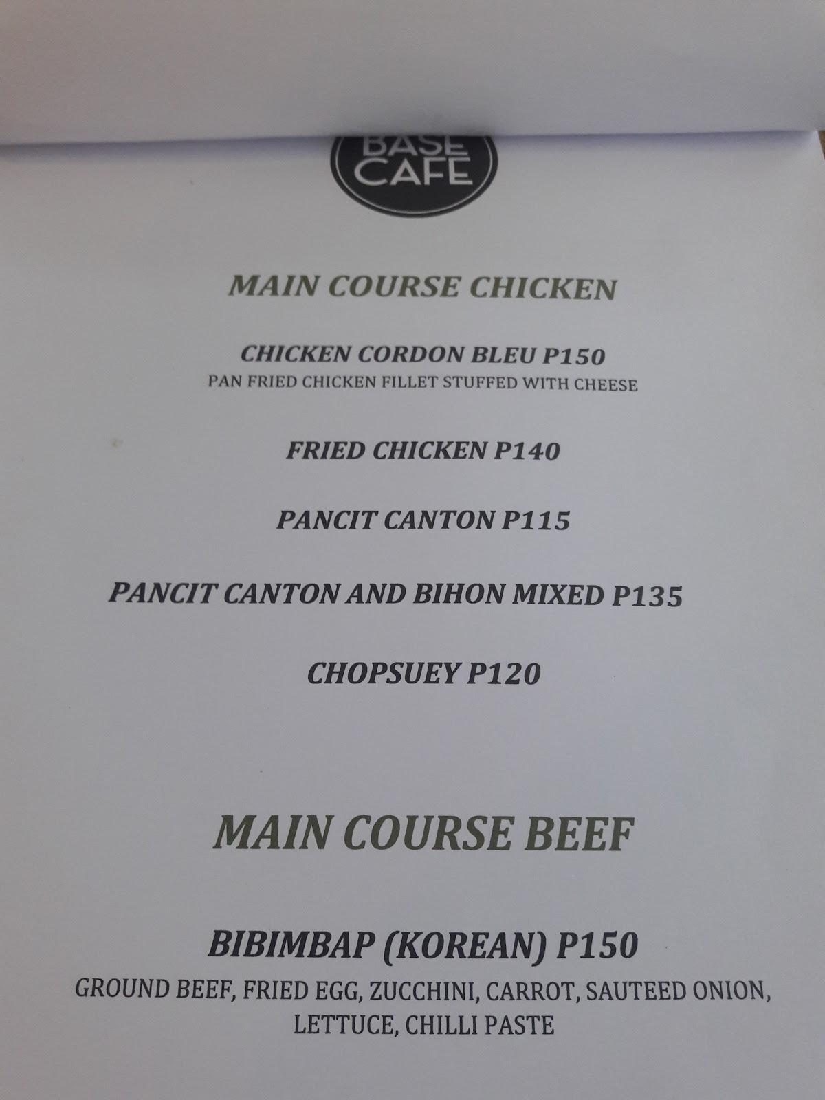 Menu at Base Cafe Steakhouse + Bar, Lipa