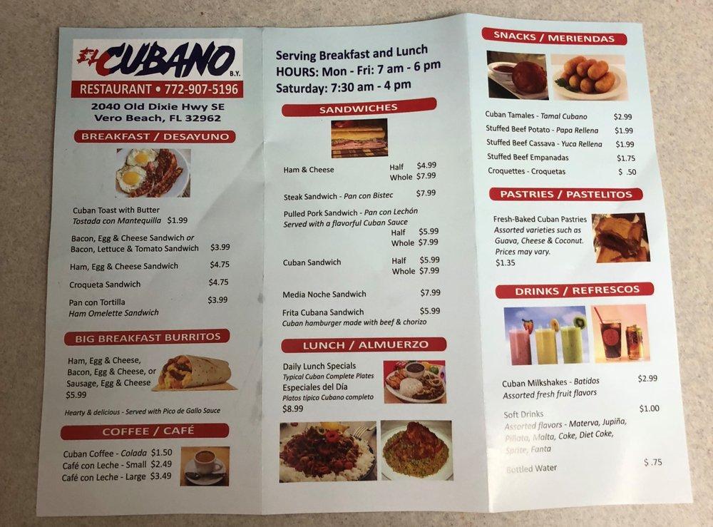 Menu at El Cubano B.Y restaurant, Florida Ridge