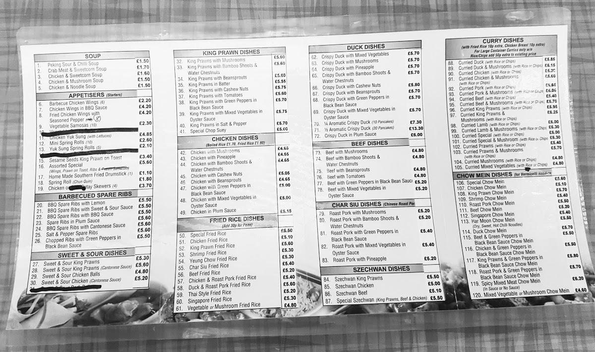 Menu at Ling Tung fast food, Birmingham
