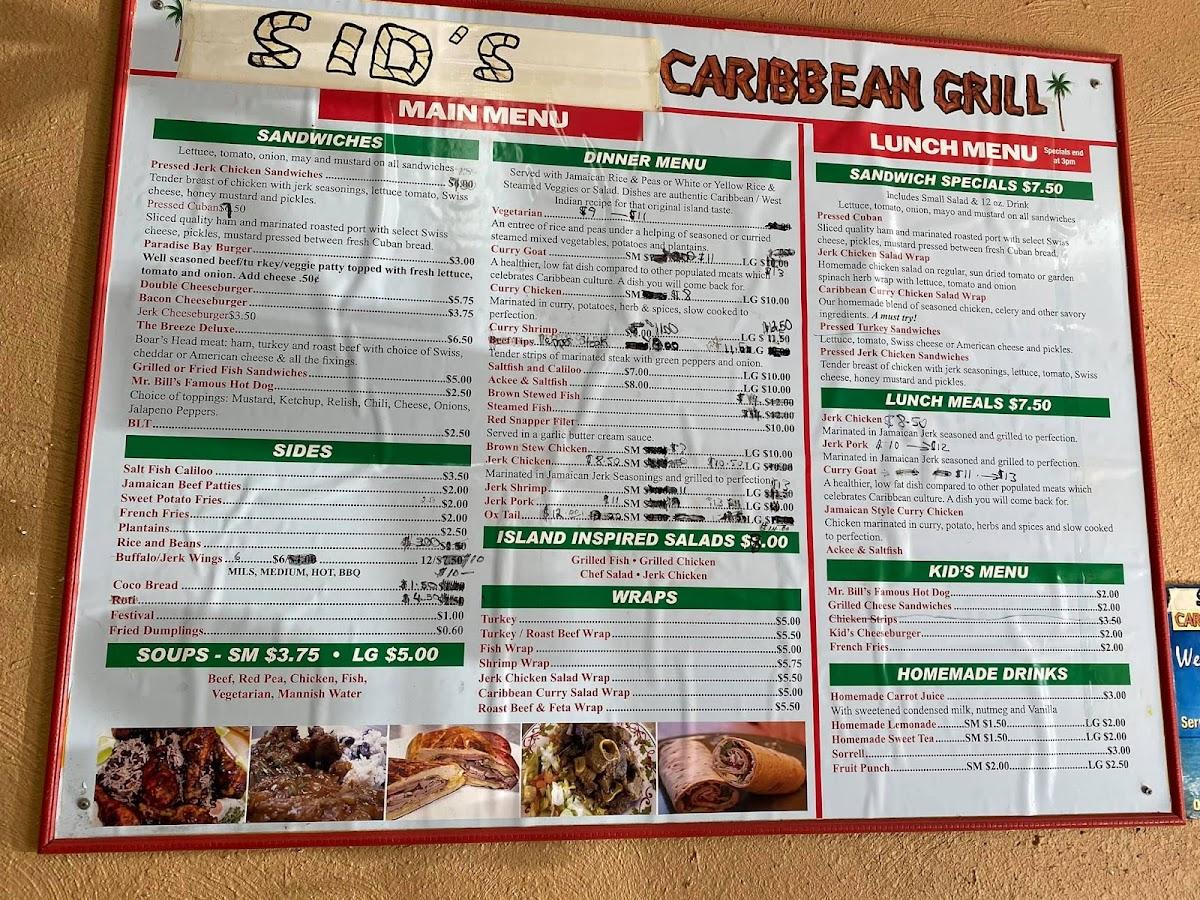 Menu at Sid's Caribbean Grill restaurant, Saint Petersburg, 901 22nd St S