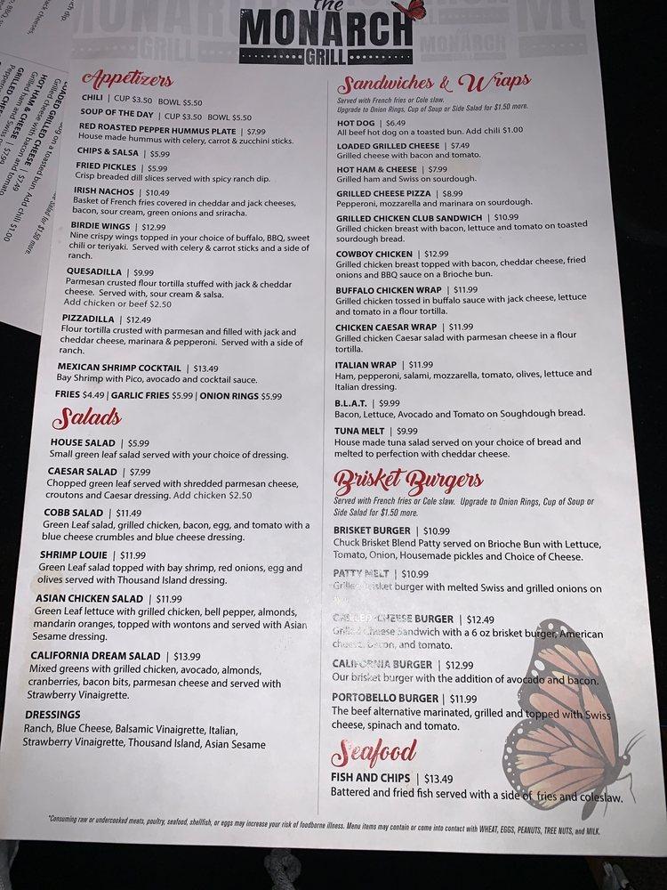 Menu at Monarch Grill restaurant, Rio Vista