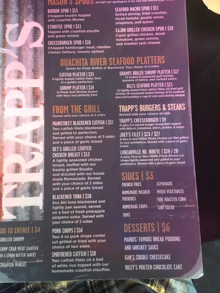 Menu at Trapp's restaurant, West Monroe